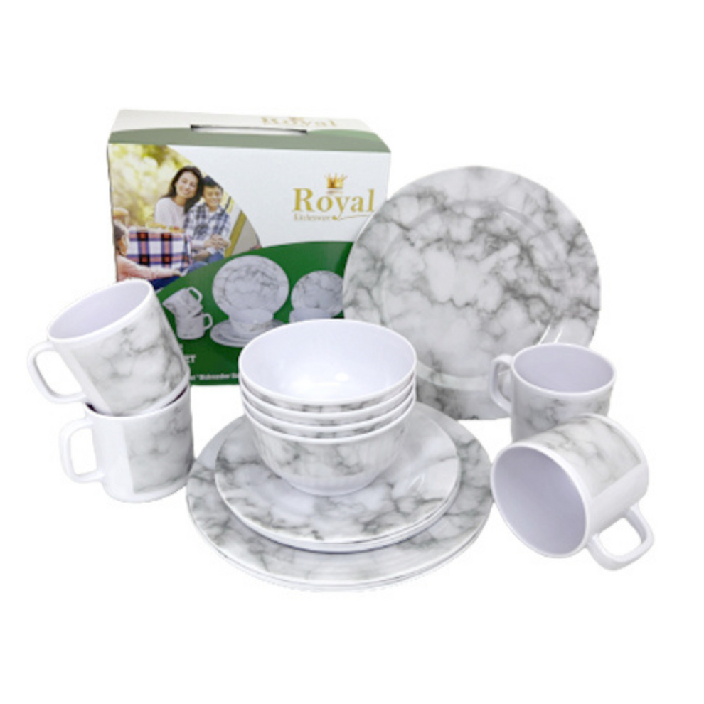 Royal Kitchenware Marble 16-Piece Melamine Dinner Set – Tableware for ...